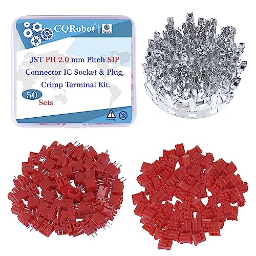 CQRobot 50 Sets/200 Pieces JST PH 2.0 mm Pitch 2-Pin Industrial Integrated Circuit Red IC Socket ...