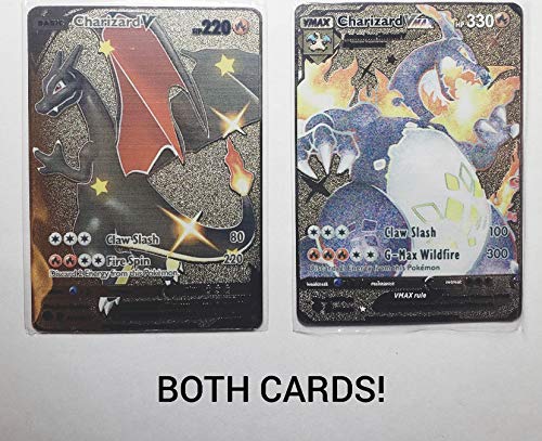 Shiny Charizard V & Charizard Vmax Silver Metal Pokemon Cards Custom ...