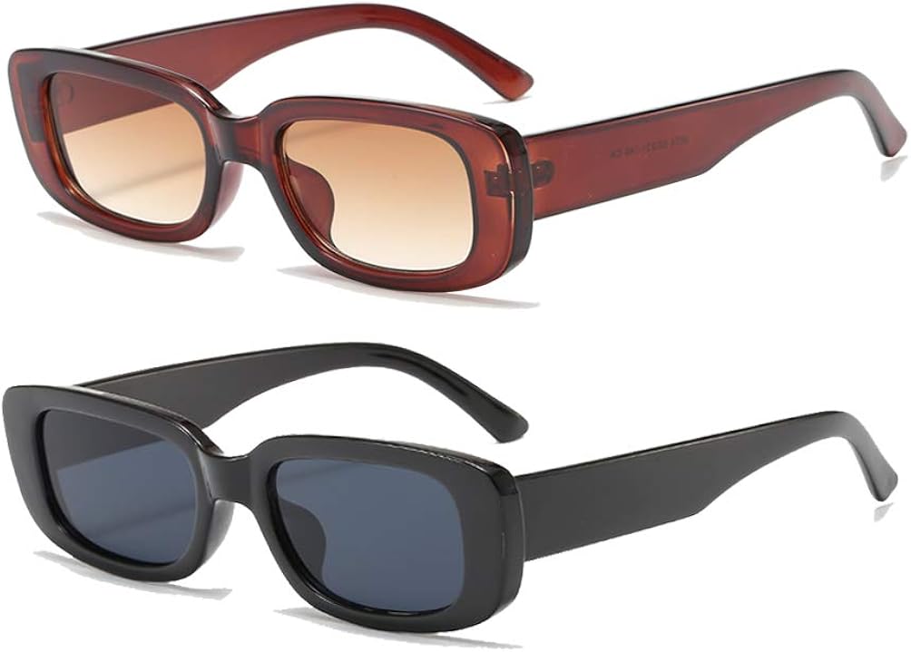 YAMEIZE Small Rectangle Sunglasses for Women Men 2 Pack 90’s Vintage ...