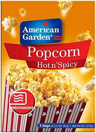 American Garden Microwave Hot N Spicy Popcorn, Gluten-Free, 273g (3 ...