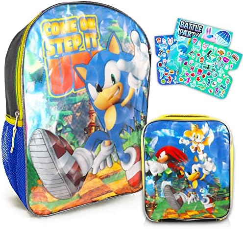 Sonic The Hedgehog Backpack With Lunch Box For Kids - School Bag and ...