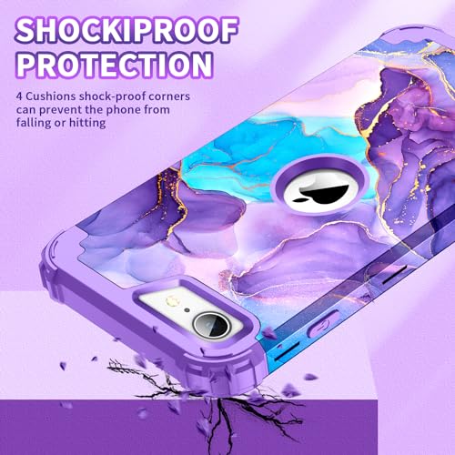 BQQFG for iPhone SE 2022/2020 Case,Marble Design Three Layer Heavy Duty Shockproof Hybrid Hard ...