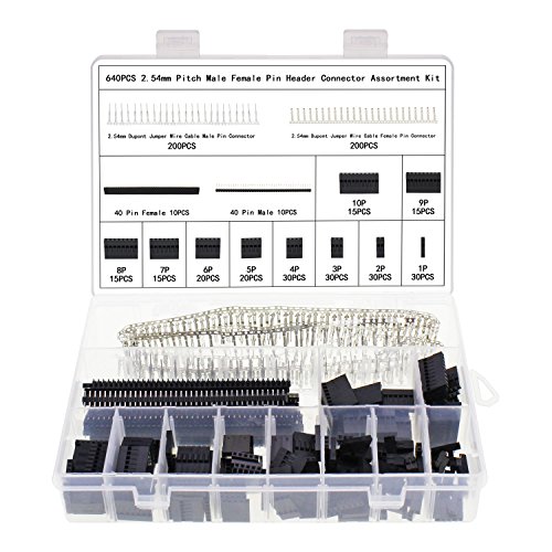 640Pcs Dupont Connector Kit 2.54mm Pitch Crimp Pin Housing Connector and Male Female Crimp Pins ...