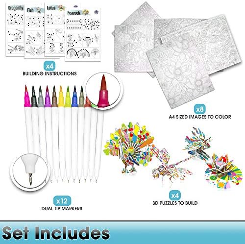 3D Coloring Puzzle Set, 2-in-1 Kids Craft Art Kit. Color 8 Different ...