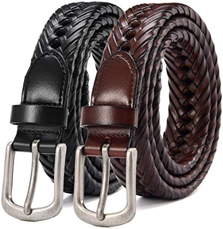 Mens Braided Belts, Braided Leather Belts for Men 2 Pack 1 1/8, CHAOREN ...