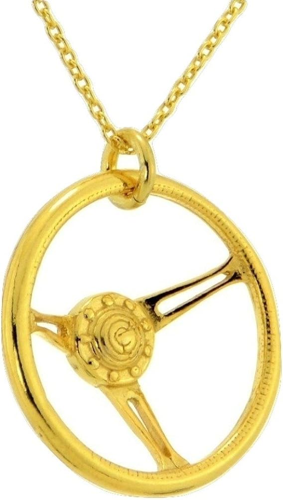 Steering Wheel Necklace Gold Plated Sterling Silver Car Auto Automobile ...