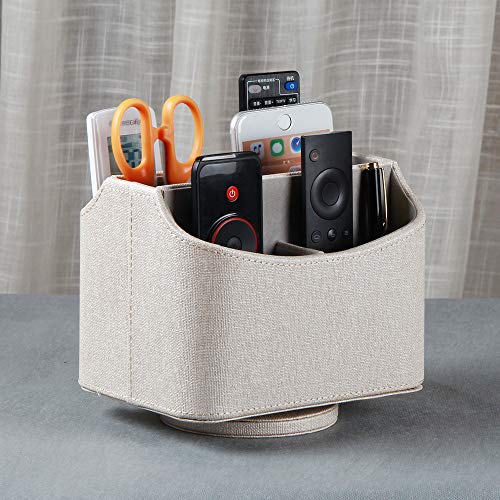 Leather Remote Control Holder, 360 Degree Spinning Desk TV Remote Caddy ...