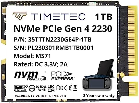 Timetec 1TB M.2 2230 SSD NVMe PCIe Gen 4x4 Read Up to 5,100 MB/s Compatible with Steam Deck ...