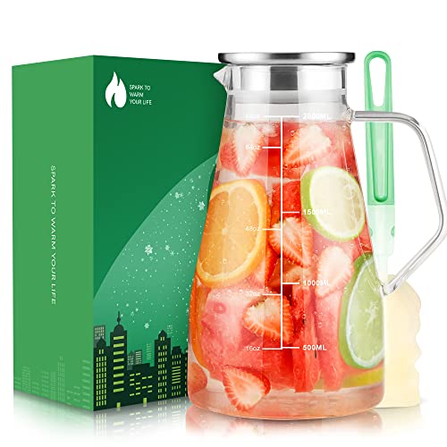 Glass Pitcher with Lid - HIHUOS 68oz Water Pitcher with Precise Scale ...