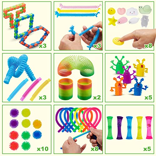 CSVICTORY Fidget Toy Pack, Fidget Box with 60 PCS Sensory Toy Set, Push ...