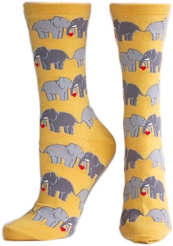 Amazon.com: Socksmith Women's Yellow Elephant Love Crew Socks, One Size ...