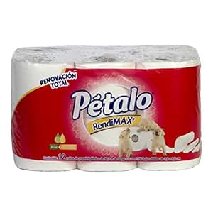 Pétalo Rendimax Papel Higiénico con Aloe y Vitamina E, color Blanco, 12 ...