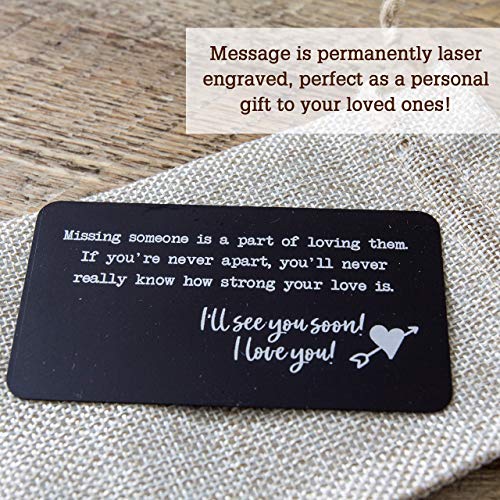 Engraved Metal Wallet Card for Missing Someone with Burlap Gift Bag ...