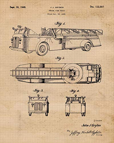 Amazon.com: Original Fire Engine Patent Poster Prints, Set of 4 (8x10 ...