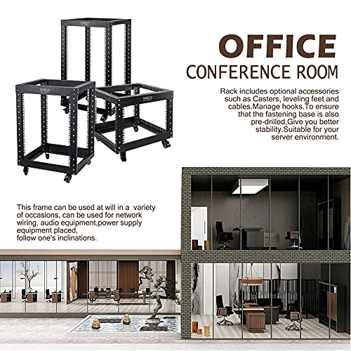 RIVECO 9U Open Frame Server Rack with Casters- Heavy Duty 4 Post Quick ...