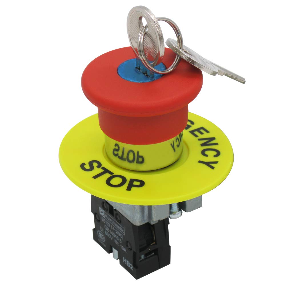 mxuteuk 1NC 22mm Red Mushroom Emergency Stop Push Button Switch Key ...
