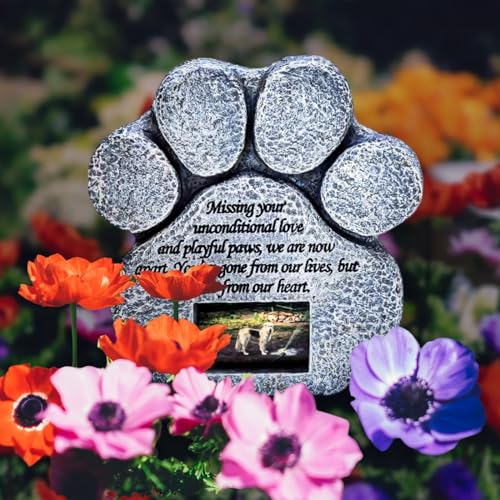 Pawprints Remembered Pet Memorial Stone - Features A Paw Print Photo ...