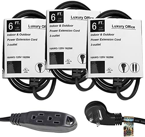 3 Way Power Splitter and 6' Extension Cord, 3 Pack With Angled Plug - 1 ...