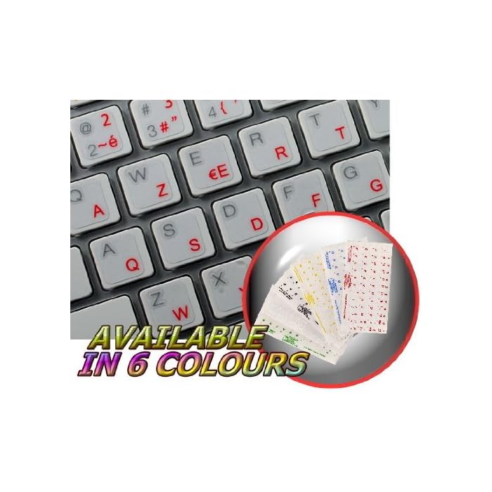 Buy FRENCH AZERTY KEYBOARD STICKER WITH RED LETTERING ON TRANSPARENT ...