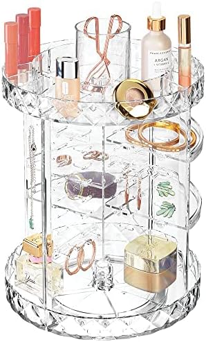 mDesign Spinning Multi Level Makeup & Jewelry Turntable Storage Tray ...