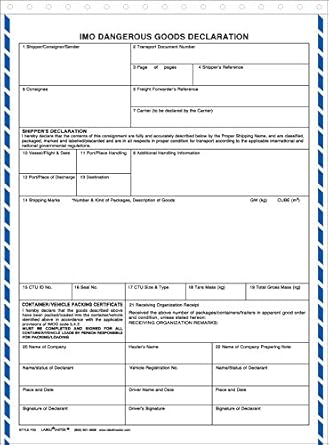 Labelmaster F03 IMO Dangerous Goods Declaration Form, Snap-Out Form ...