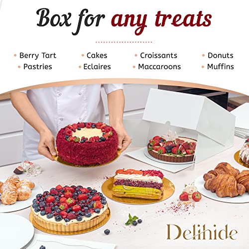 DELIHIDE Cake Boxes with Cake Boards Set - 12 Front-Loading Cake Boxes ...