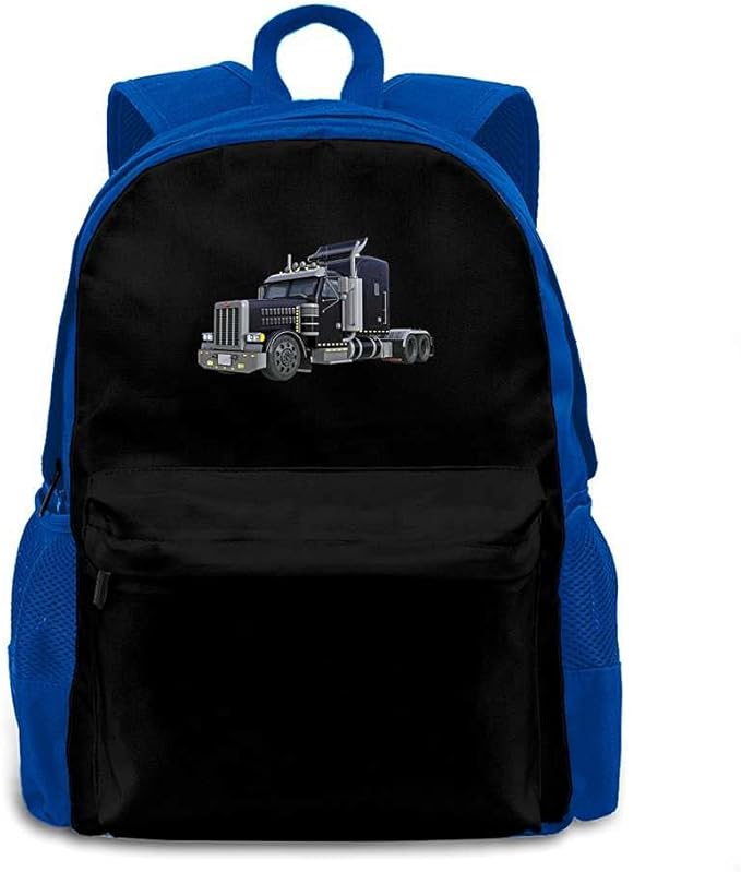 Black Semi Truck In Three Quarter View with Full Lights On Adult ...