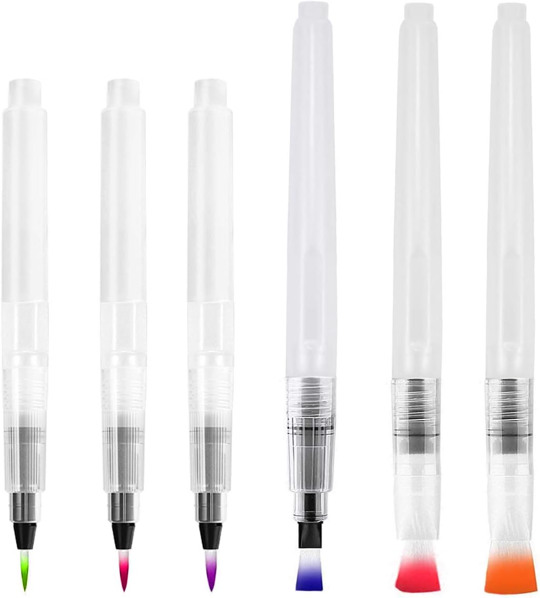 Water Brush Pen Pack of 6 Water Paint Brushes Aqua Brushes Refillable ...
