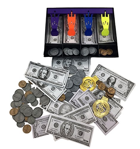 2CHILL Fake Money Drawer Set Cash Register Learn with Realistic Dollars ...