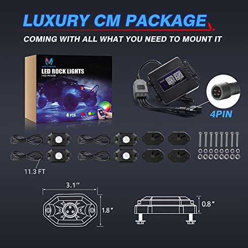 MICTUNING RGB LED Rock Lights with Upgraded APP Bluetooth Controller, Timing Function, Music ...