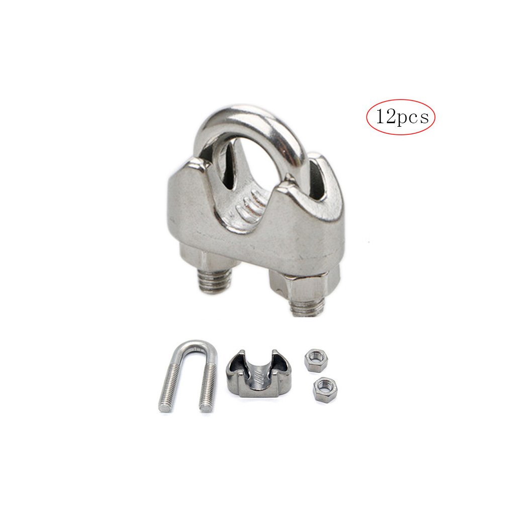 Toirxarn 3mm 12pcs Wire Rope Clips Clamps Slings 304 Stainless Steel ...