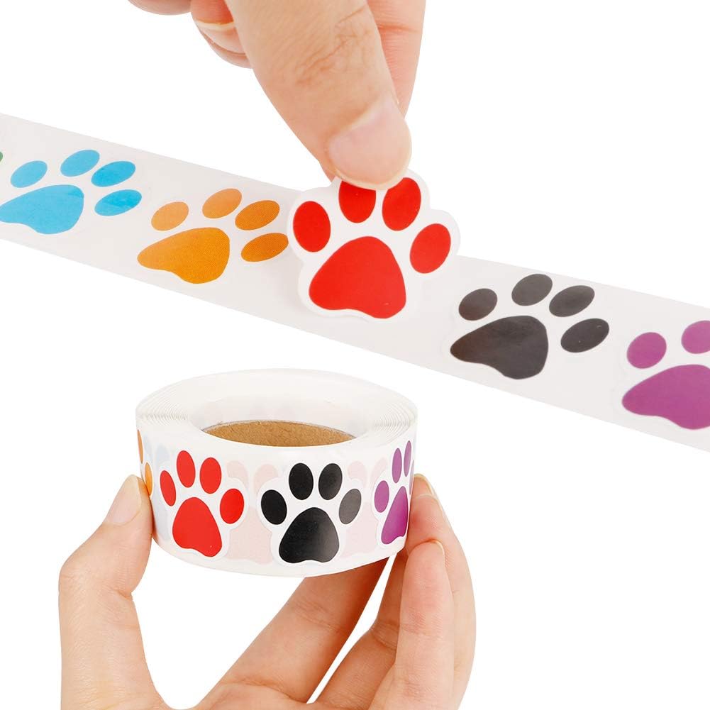 metagio 2 Rolls/1000 Pieces Colorful Paw Print Stickers Dog Paw Labels ...