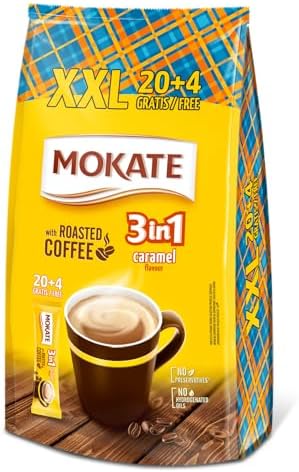 Mokate 3 in 1 Caramel Flavor Coffee (24 Sachets) Instant Ground Coffee ...