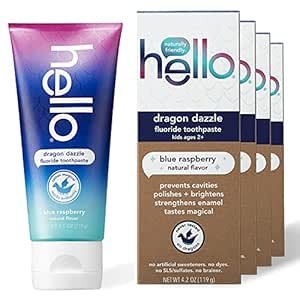 Amazon.com: hello Kids Dragon Dazzle Blue Raspberry Fluoride Toothpaste ...