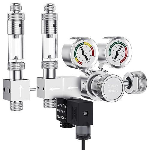 ZRDR CO2 Regulator Aquarium 12V DC CO2 Solenoid Pressure Adjustable with Big Dual Gauge Display ...