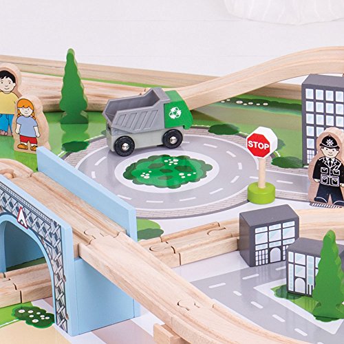 Bigjigs Rail Wooden City Train Set and Table - 59 Play Pieces | Pricepulse
