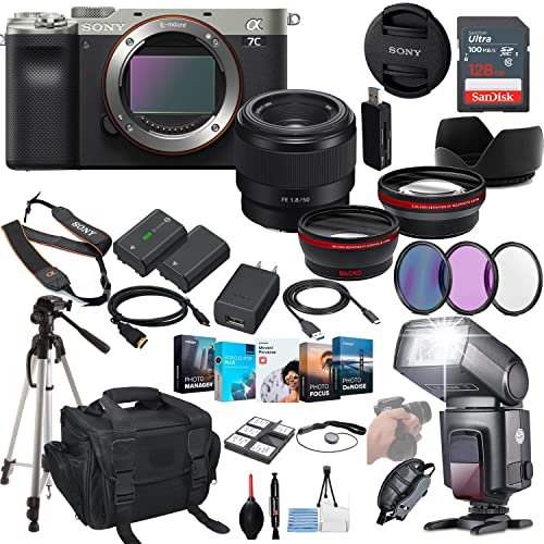 Sony a7C Mirrorless Camera Bundle (Silver)- ILCE7C/S with FE 50mm f/1.8 ...