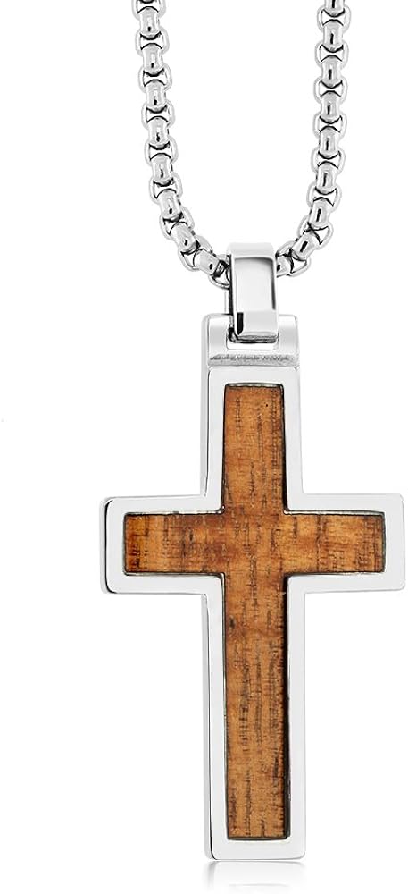 Tungsten Mens Jewelry Wood Inlay Tungsten Carbide Cross Pendant ON 3MM ...