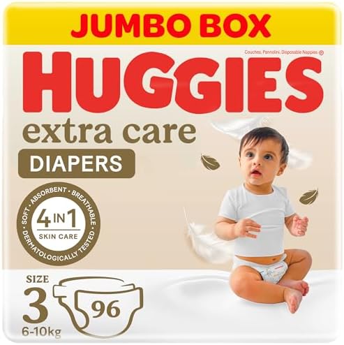 Huggies, Extra Care Baby Diapers, Size 3 (6-10 kg), Jumbo Box of 96 ...