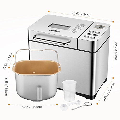 Automatic Bread Maker[2018 Upgraded], Aicok 2.2LB Fully Stainless Steel ...