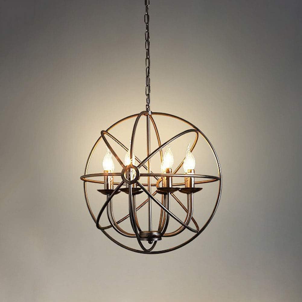 Retro Orb Chandelier, 4 Lights Round Metal Cage and Spherical Iron ...