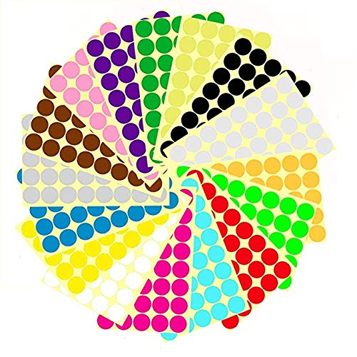 ZARRS Coloured Dot Stickers,16mm Round Sticker 14 Colours Handwritten ...