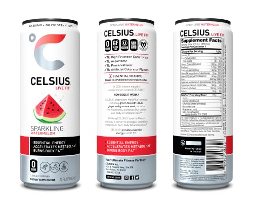 CELSIUS Essential Energy Drink , Sparkling Watermelon 12 Fl Oz (Pack of ...