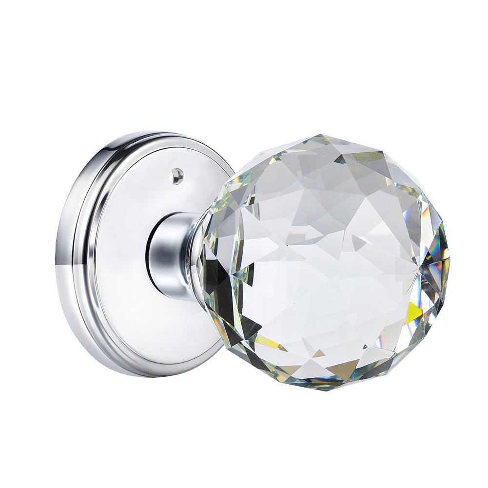 CLCTK Crystal Glass Door Knobs Interior with Lock, Round Bathroom Bedroom Door Knobs (Privacy ...