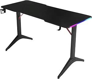 MIUZ Gaming Desk Ergonomic Black Carbon Fiber Table with RGB LED Lights ...