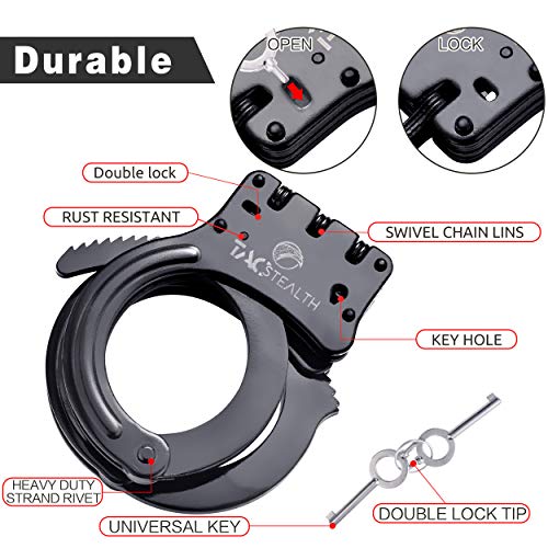 TacStealth Double Lock Hinged Handcuffs with Two Keys & Handcuffs Case ...