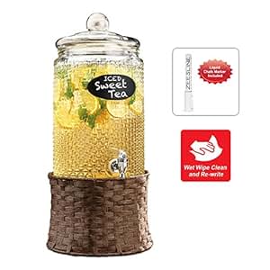Amazon.com | Beverage Dispenser on Wicker Stand - Thick Textured Glass ...