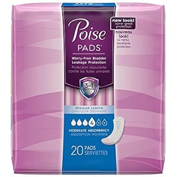 Amazon.com: Poise Incontinence Pads, Moderate Absorbency, Regular, 66 ...