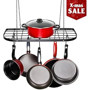 Amazon.com: Cooks Standard Ceiling Mounted Wooden Pot Rack, 24 by 18 ...