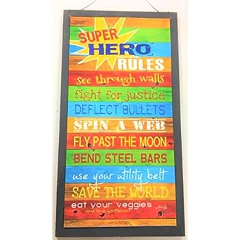 Amazon.com: Super Hero Rules Boys Bedroom Inspirational Wooden Wall Art ...